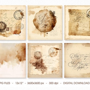 Vintage Coffee Watercolor Digital Paper, Abstract Retro Watercolor ...