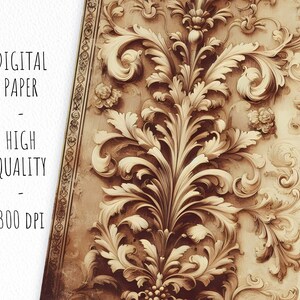 Vintage Victorian Pattern Digital Paper, Distressed Brown Shabby Chic ...