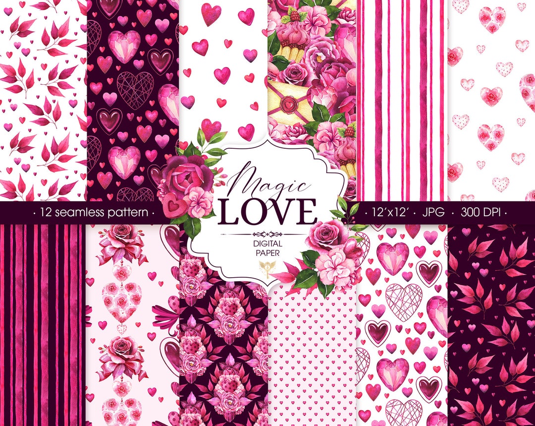 Love Digital Paper Pack. Valentines Digital Paper With Seamless Pattern ...