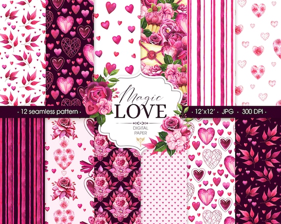 Love Digital Paper Pack. Valentines Digital Paper With | Etsy