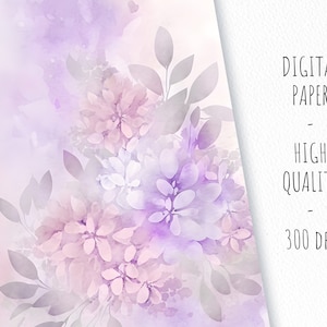 Lilac Floral Watercolor Digital Paper, Abstract Pastel Purple Scrapbook ...