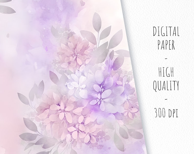 Lilac Floral Watercolor Digital Paper, Abstract Pastel Purple Scrapbook ...