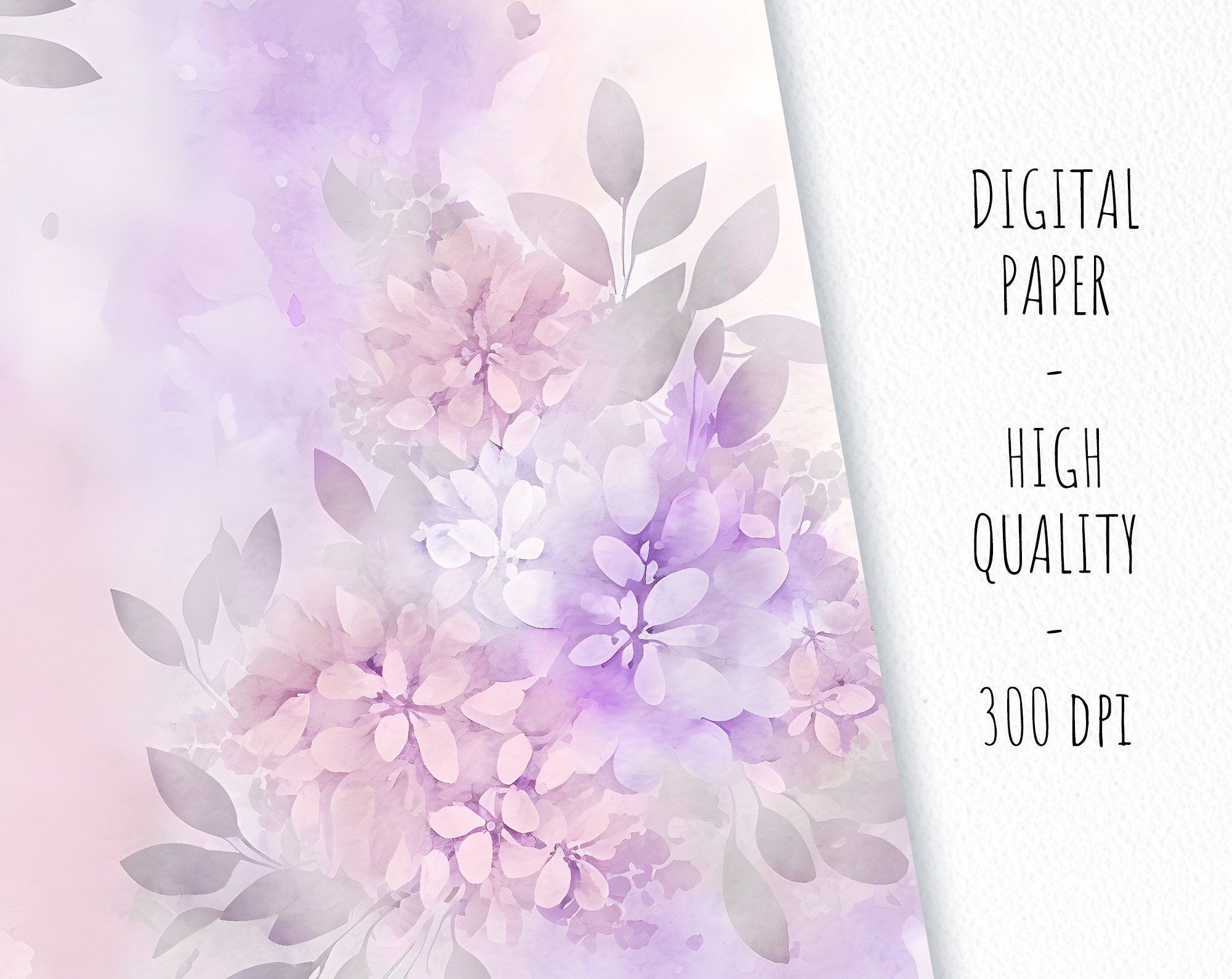 Lilac Floral Watercolor Digital Paper, Abstract Pastel Purple Scrapbook ...