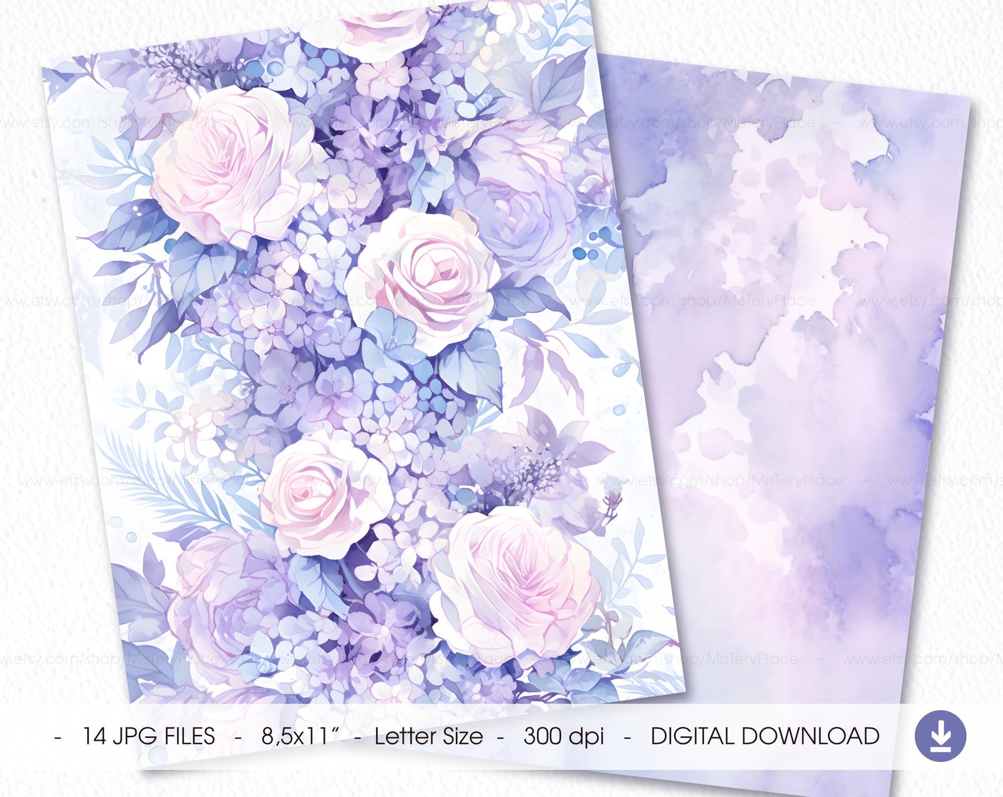 Purple Watercolor Floral Digital Paper (digital Download, 8.5x11") - Etsy