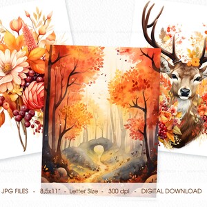 Fall Forest Digital Paper, Autumn Watercolor Scrapbook Paper, Fall ...