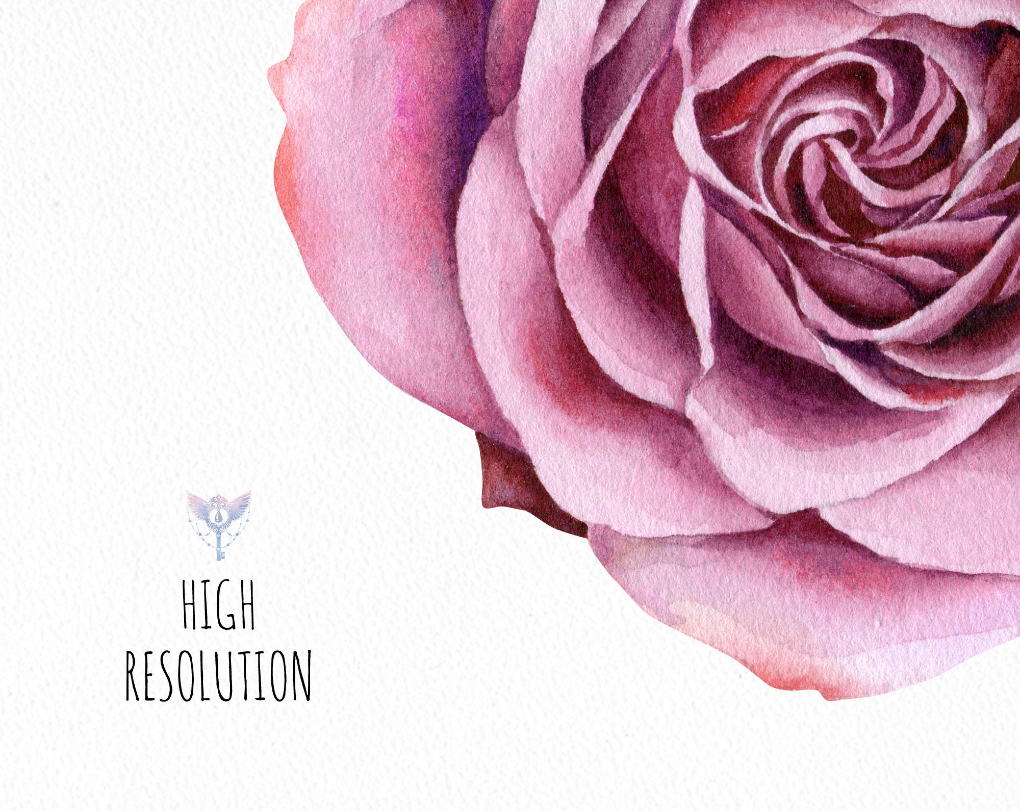 Pink and Blue Watercolor Floral PNG Clipart. Rose Flowers | Etsy