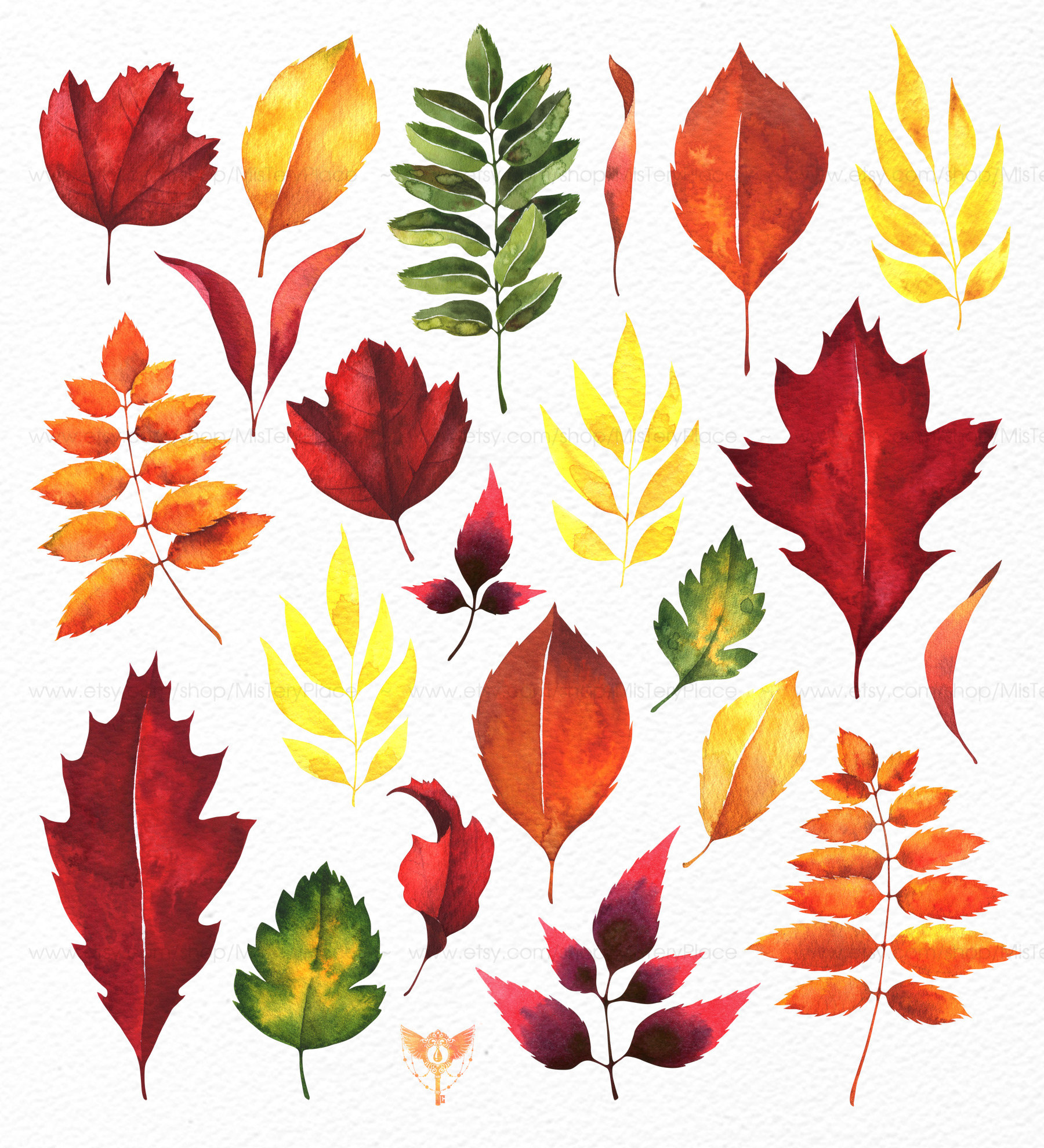 Fall Leaves PNG Clipart Hand Painted Autumn Red and Orange - Etsy