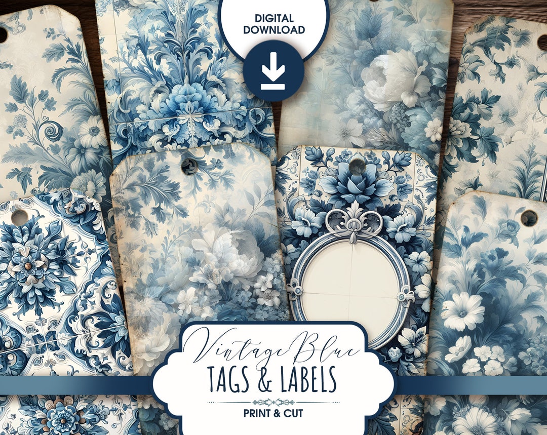 Vintage Blue Gift Tags, Printable Shabby Chic DIY Floral Labels ...