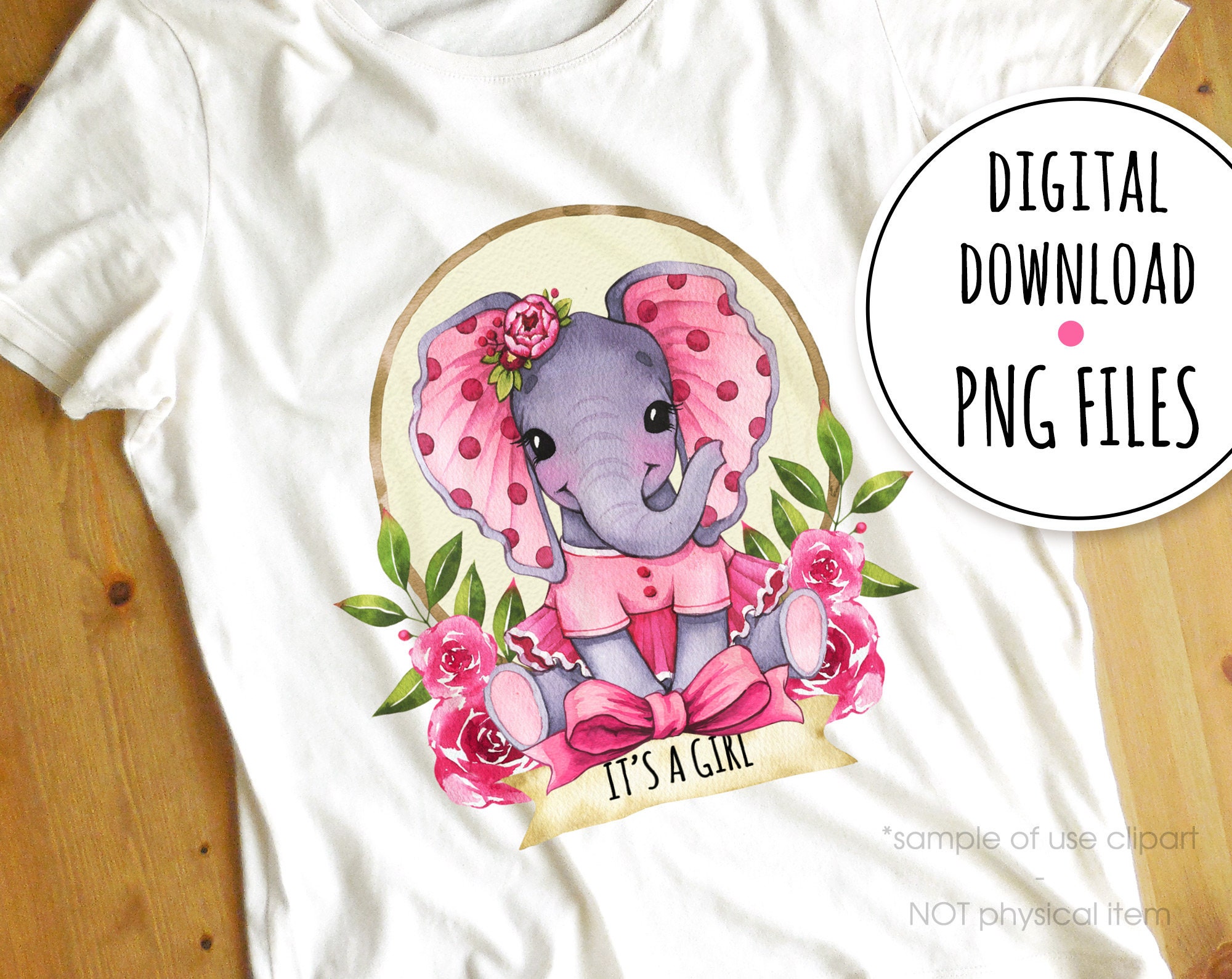 Baby Girl Elephant PNG Clipart. Pink Elephant Cute Watercolor - Etsy