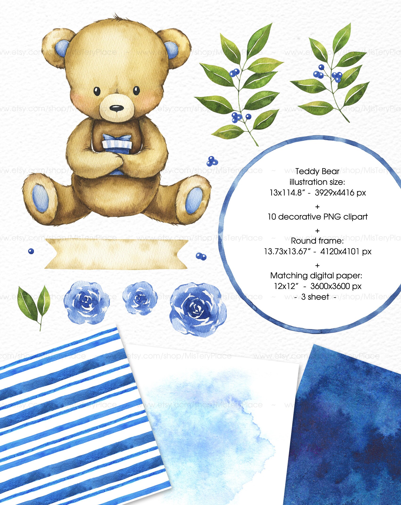 Teddy Bear Clipart. Baby Bear Cute Watercolor Clip Art. Baby - Etsy