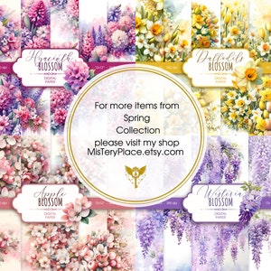 Spring Purple Floral Digital Paper, Iris Watercolor Scrapbook Paper ...