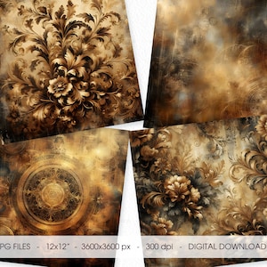 Antique Gold Victorian Digital Paper, Vintage Damask Shabby Chic ...