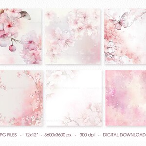 Blush Floral Watercolor Digital Paper, Abstract Pink Spring Watercolor ...