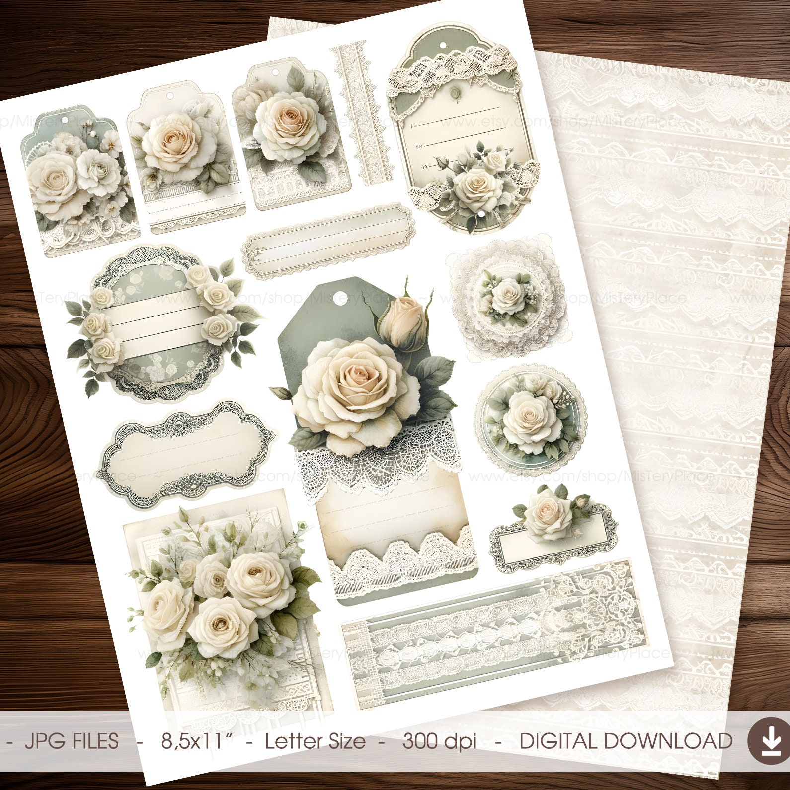 Sage Green Floral Gift Tags, Printable Shabby Chic DIY Labels for ...
