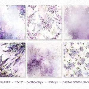 Lavender Floral Watercolor Digital Paper, Abstract Lavender Pastel ...