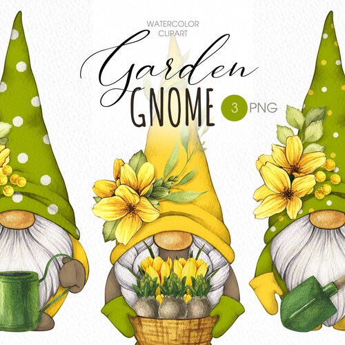 Sunflower Gnome PNG Clipart. Garden Gnome Cute Watercolor - Etsy