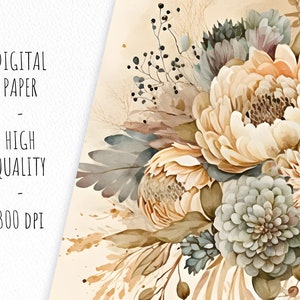 Boho Floral Digital Paper, Abstract Bohemian Wedding Scrapbook Paper ...