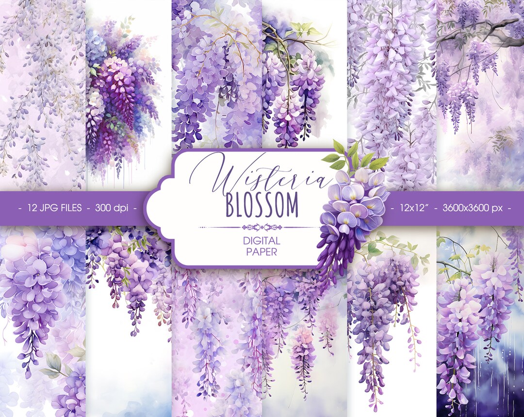 Spring Purple Floral Digital Paper, Wisteria Wedding Scrapbook Paper ...