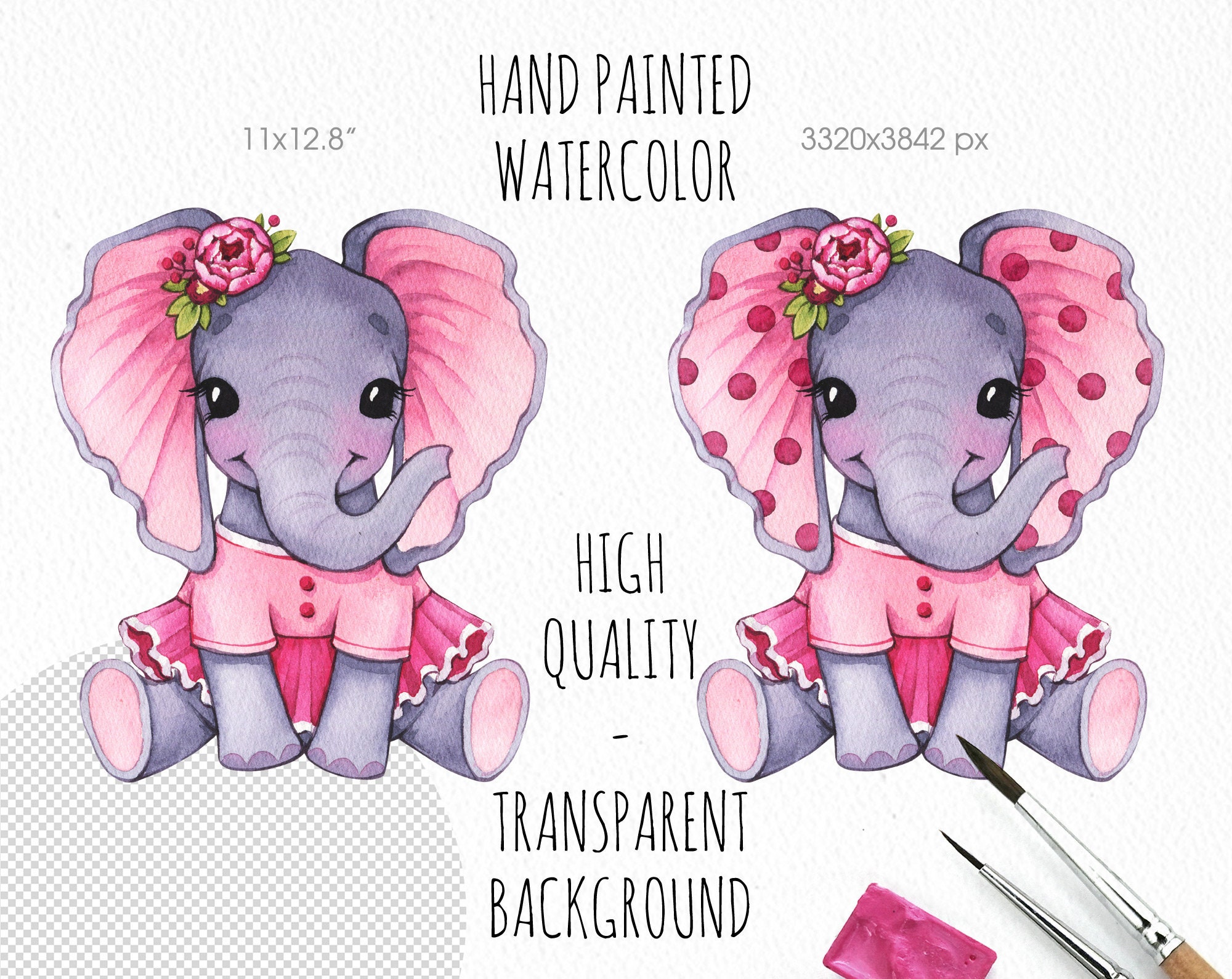 Baby Girl Elephant PNG Clipart. Pink Elephant Cute Watercolor - Etsy