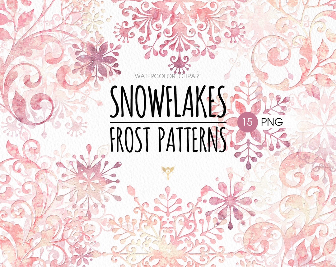 Snowflakes and Frost Patterns PNG Clipart. Watercolor Pink Winter ...