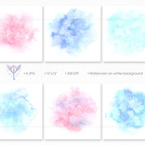 Blue and Pink Watercolor Digital Paper, Abstract Watercolor Stain ...