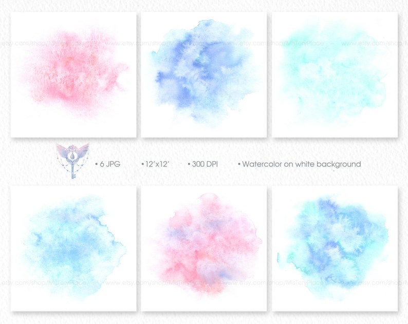 Blue and Pink Watercolor Digital Paper, Abstract Watercolor Stain ...