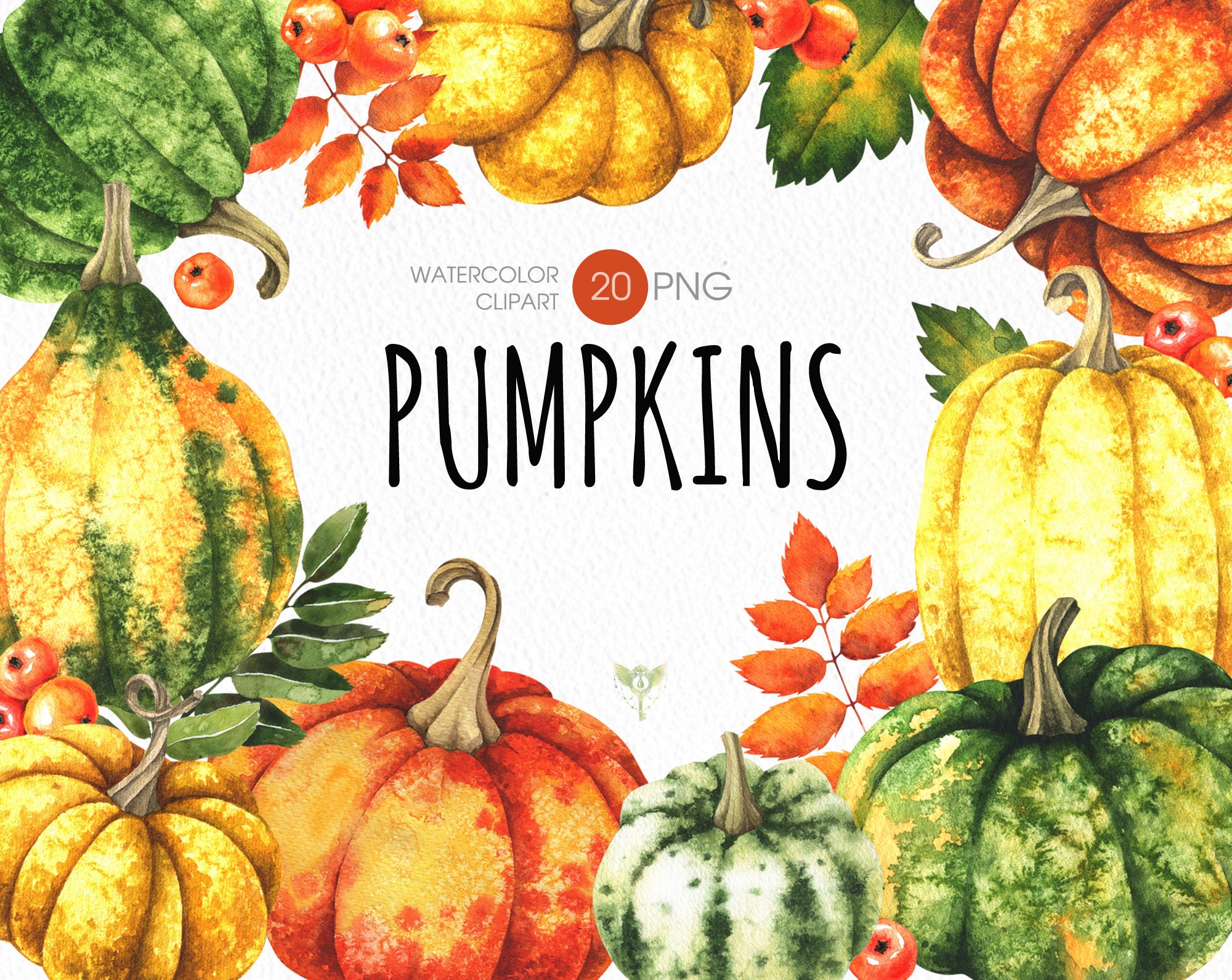 Watercolor Pumpkin PNG Clipart. Fall Clipart Hand Painted | Etsy