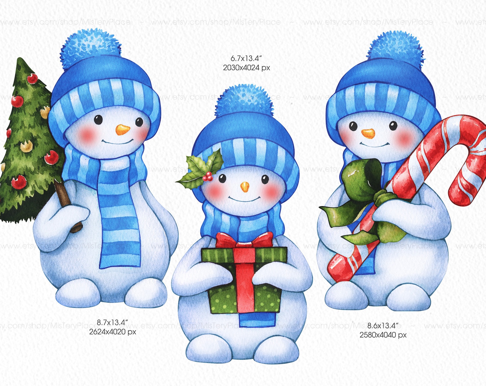 Snowman PNG Clipart. Cute Christmas Watercolor Clipart for - Etsy