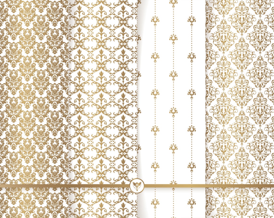 Gold Damask Digital Paper Pack. Victorian Pattern Seamless Pattern PNG ...