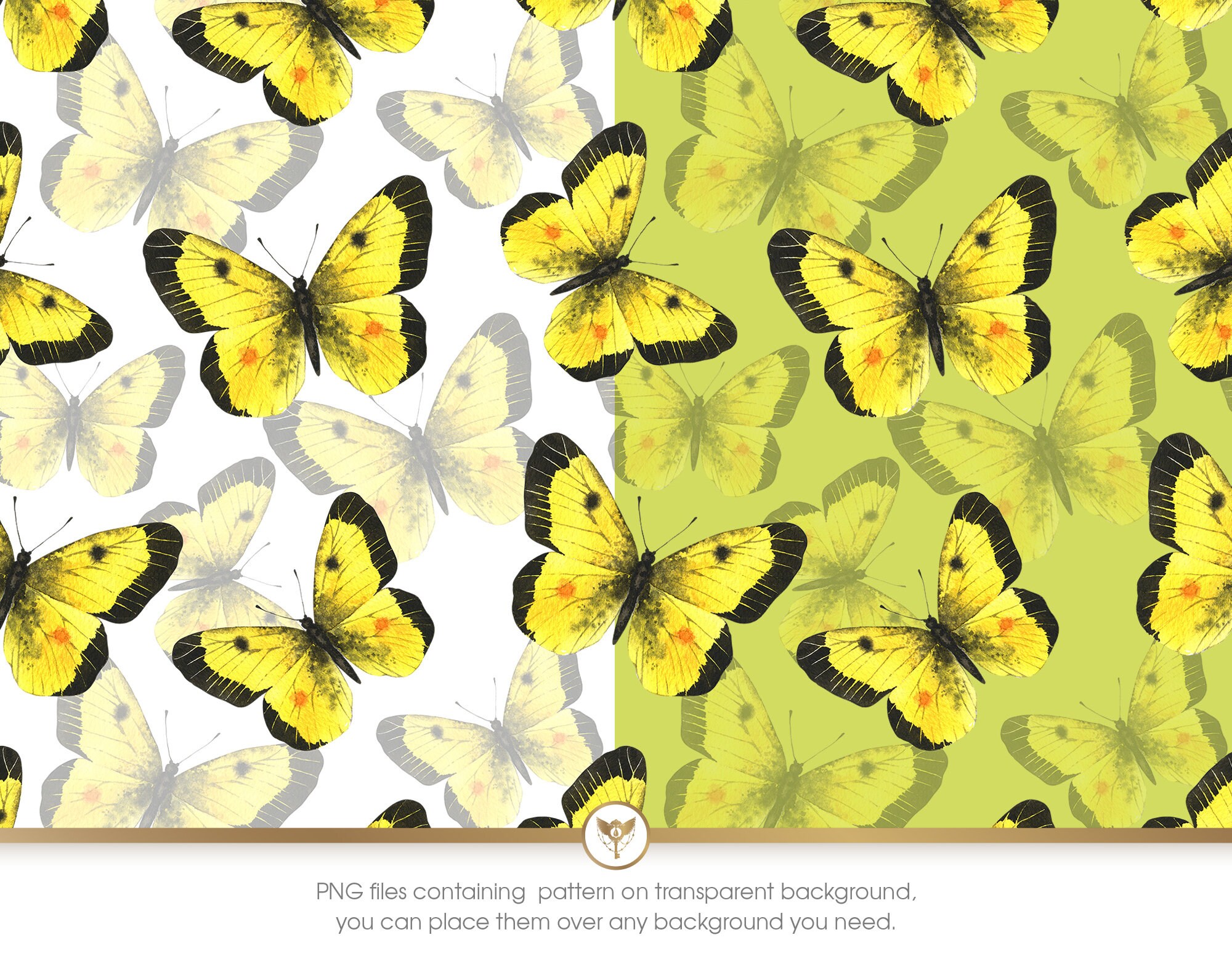 Yellow Butterfly Digital Paper. Watercolor Butterfly Seamless Pattern ...