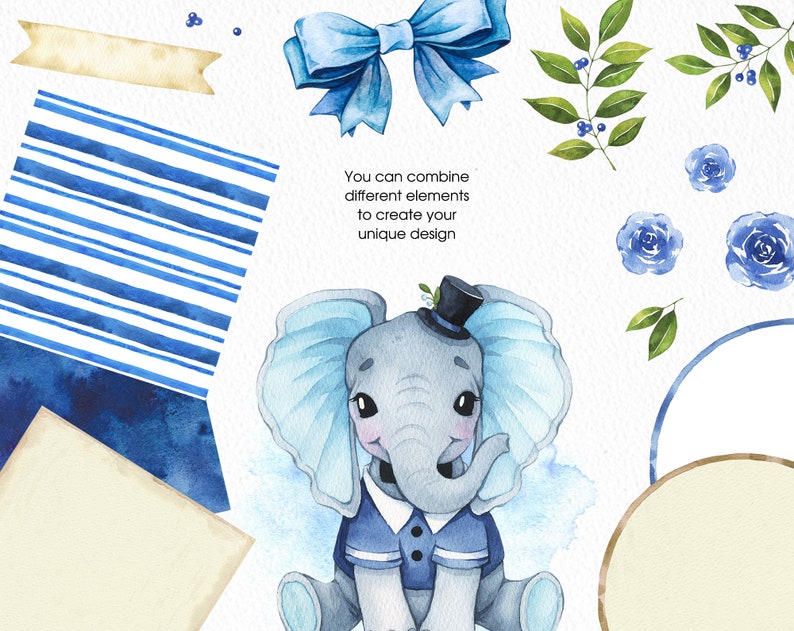 Baby Boy Elephant PNG Clipart. Elephant Cute Watercolor Clip - Etsy