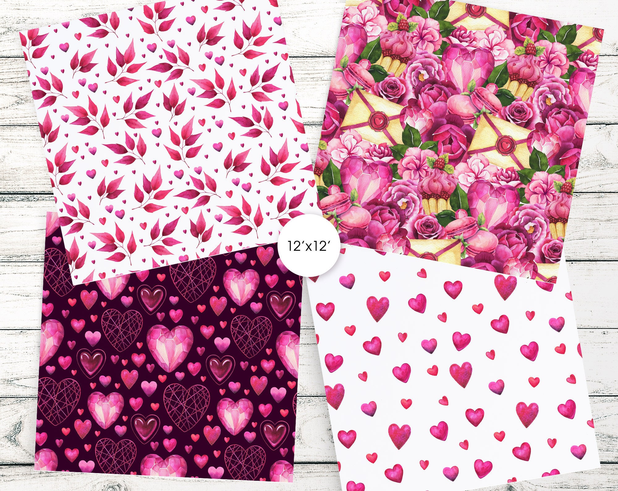 Love Digital Paper Pack. Valentines Digital Paper With | Etsy