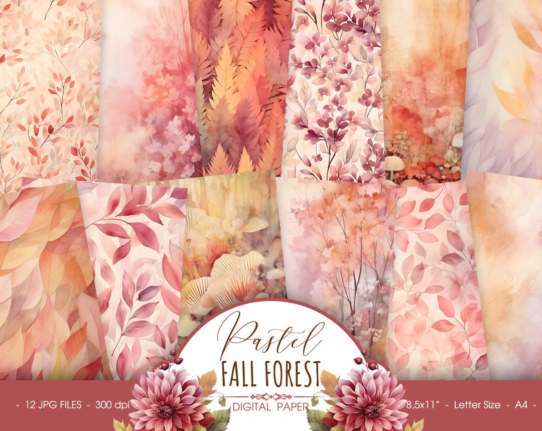 Pastel Fall Forest Digital Paper, Abstract Autumn Watercolor Scrapbook ...