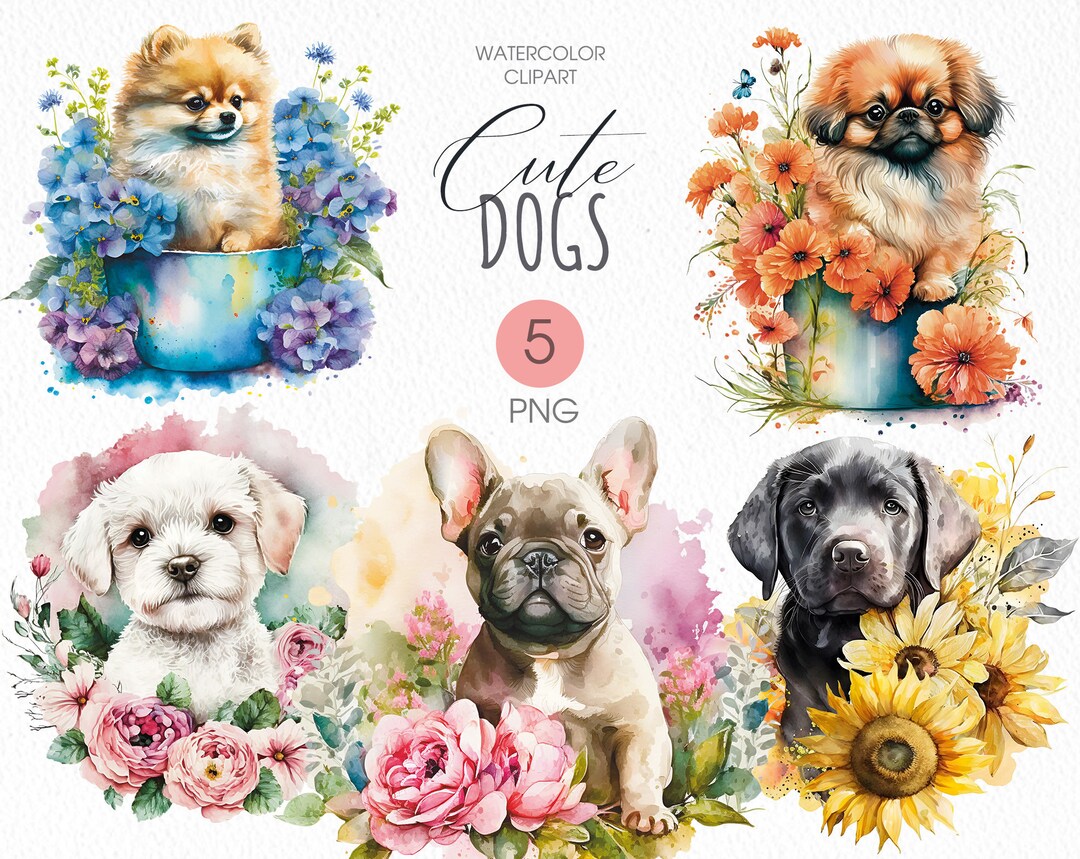 Dog PNG Clipart. Cute Pet Portrait Watercolor Clipart - Etsy
