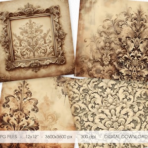 Vintage Victorian Pattern Digital Paper, Distressed Brown Shabby Chic ...