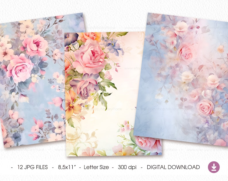 Rainbow Floral Digital Paper, Colorful Abstract Watercolor Flowers ...