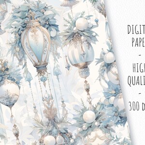 Christmas Pastel Blue Digital Paper, Winter Floral Scrapbook Paper and ...