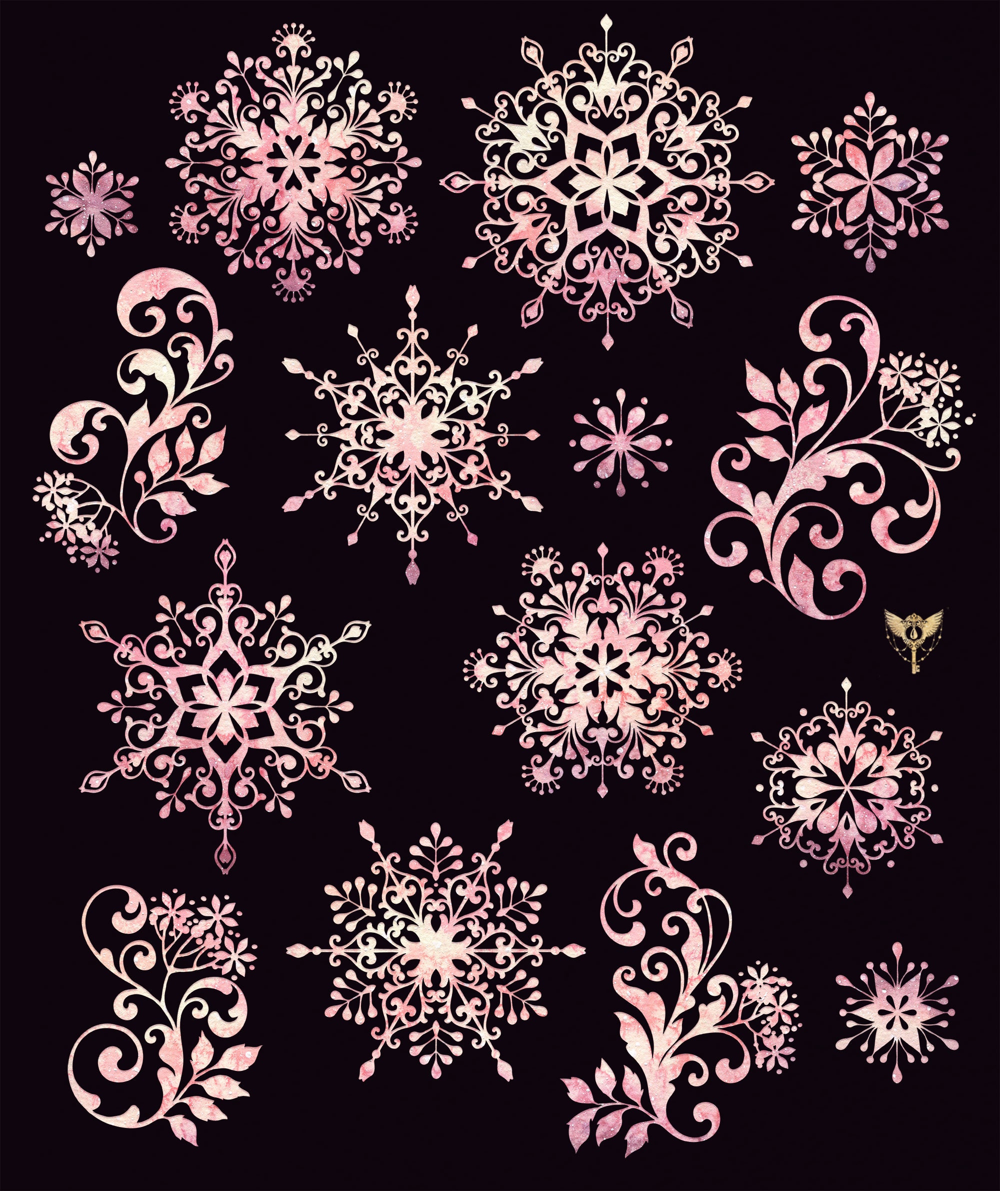 Snowflakes and Frost Patterns PNG Clipart. Watercolor Pink - Etsy