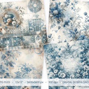 Vintage Blue Digital Paper, Shabby Chic Grunge Ornament Printable ...