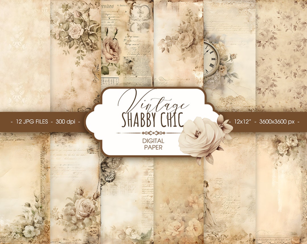 Vintage Shabby Chic Digital Paper, Grunge Distressed Background, Rustic ...
