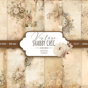 Vintage Shabby Chic Digital Paper, Grunge Distressed Background, Rustic ...