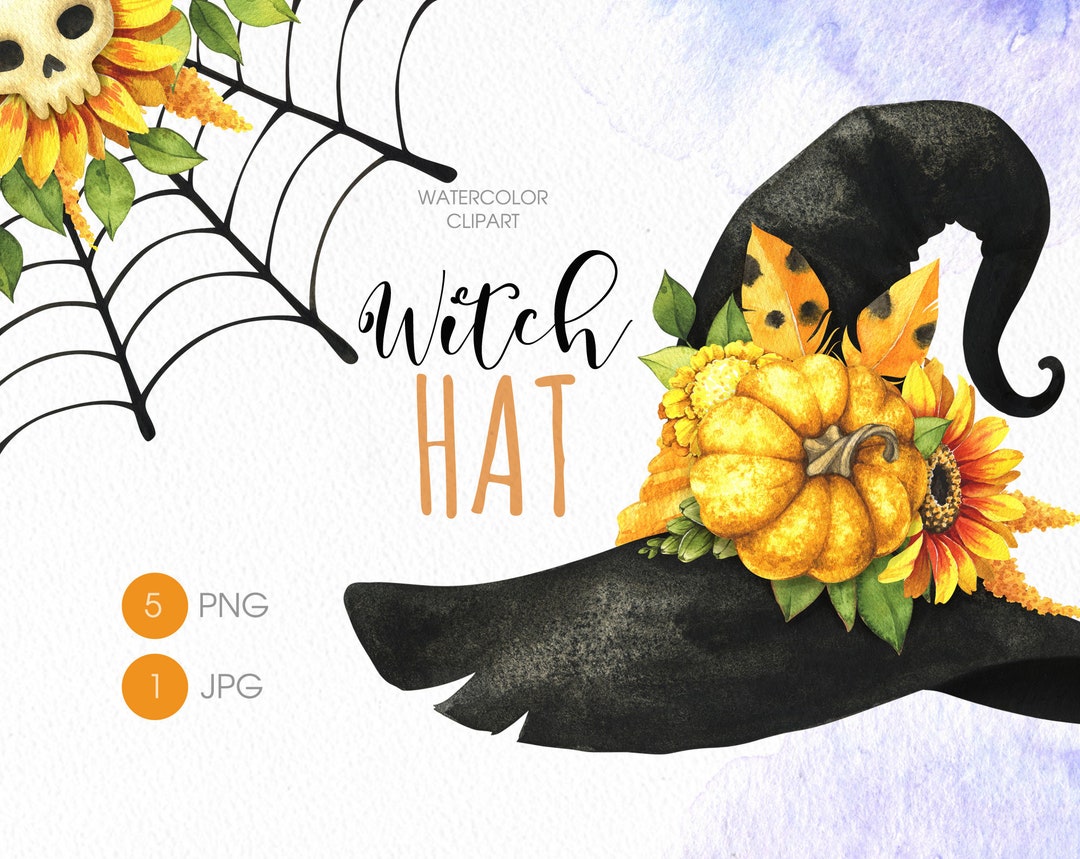 Witch Hat Halloween PNG Clipart. Watercolor Witch Hat Cute Clipart - Etsy