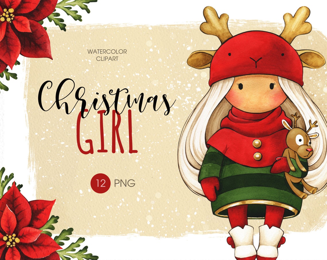 Christmas Baby Girl PNG Clipart. Cute Watercolor Clipart - Etsy