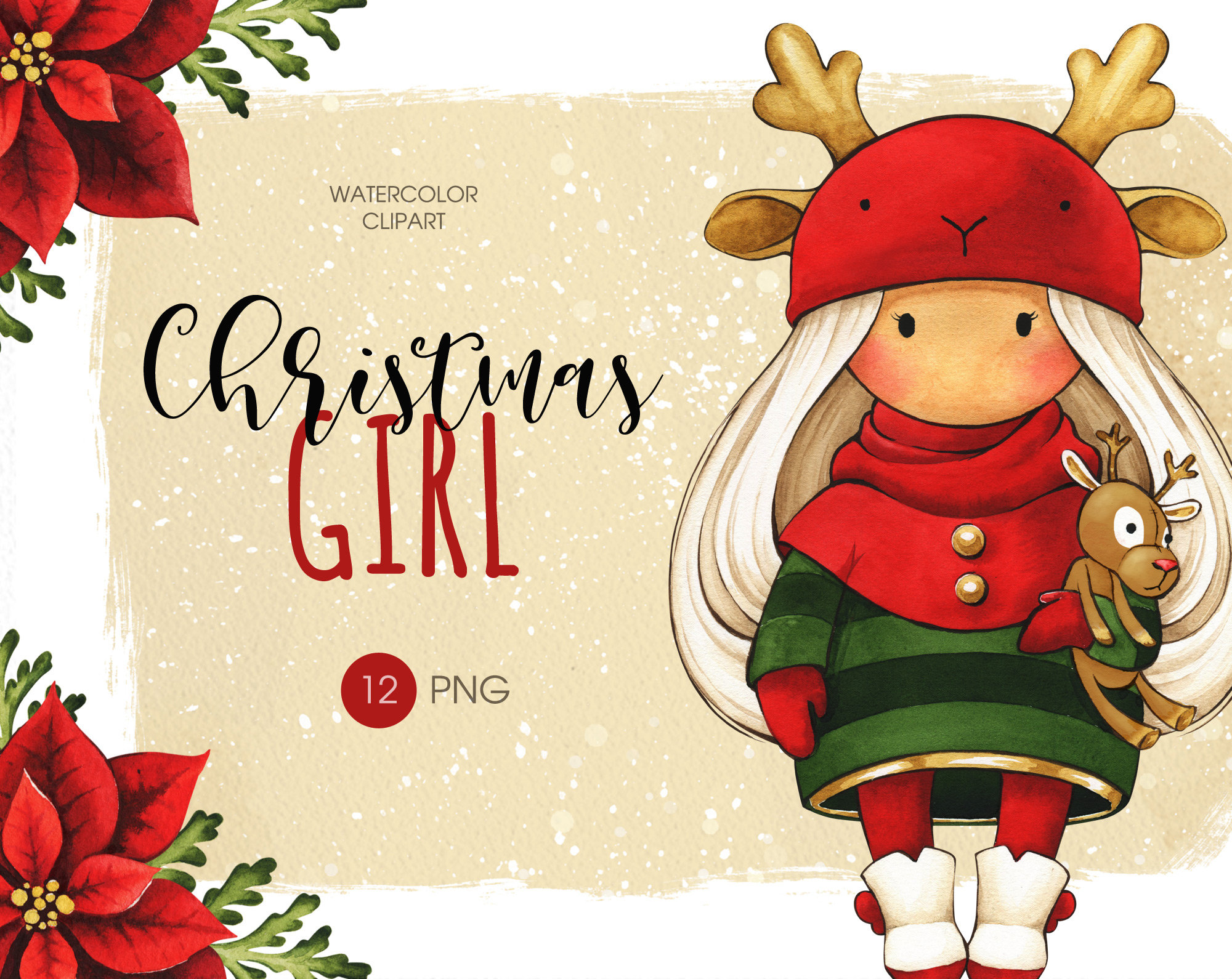 Christmas Baby Girl PNG Clipart. Cute Watercolor Clipart - Christmas ...