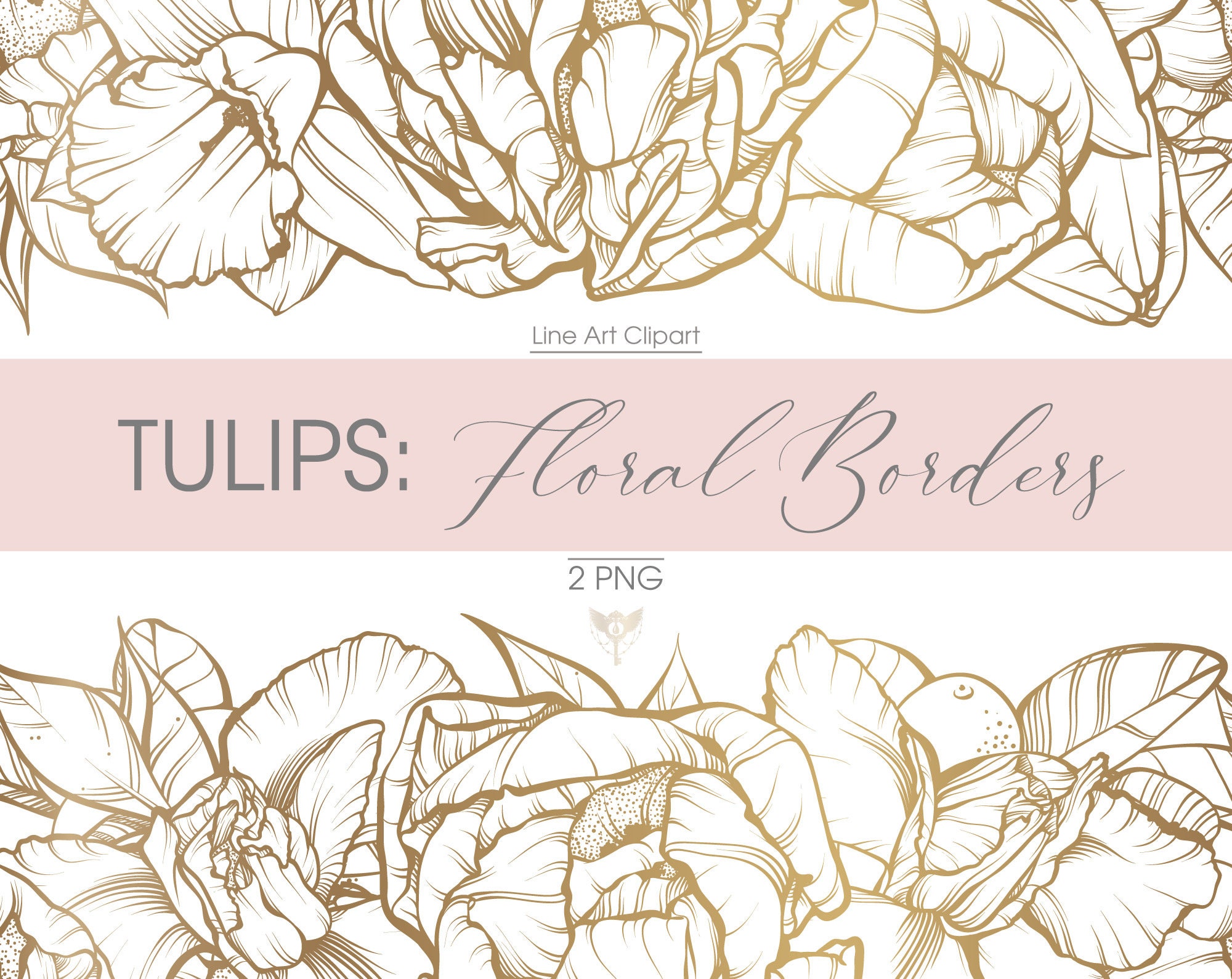Tulips Flower Border PNG Clipart. Gold Spring Flower Line Art - Etsy