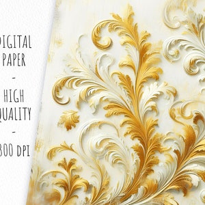 Victorian Gold Digital Paper, Shabby Chic Gold and White Damask ...