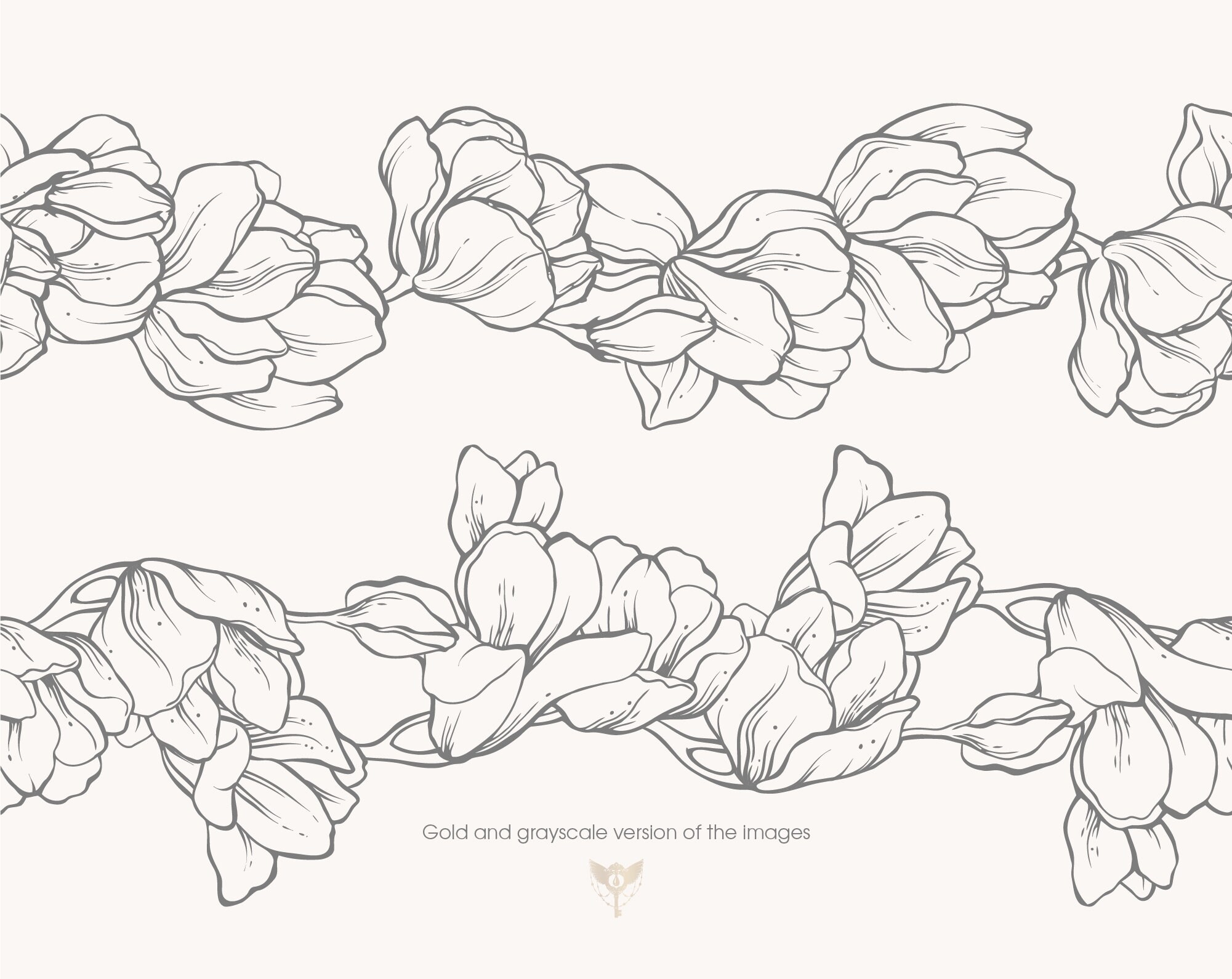 Gold Magnolia Flower Border and Frame Clipart. Floral Line Art - Etsy