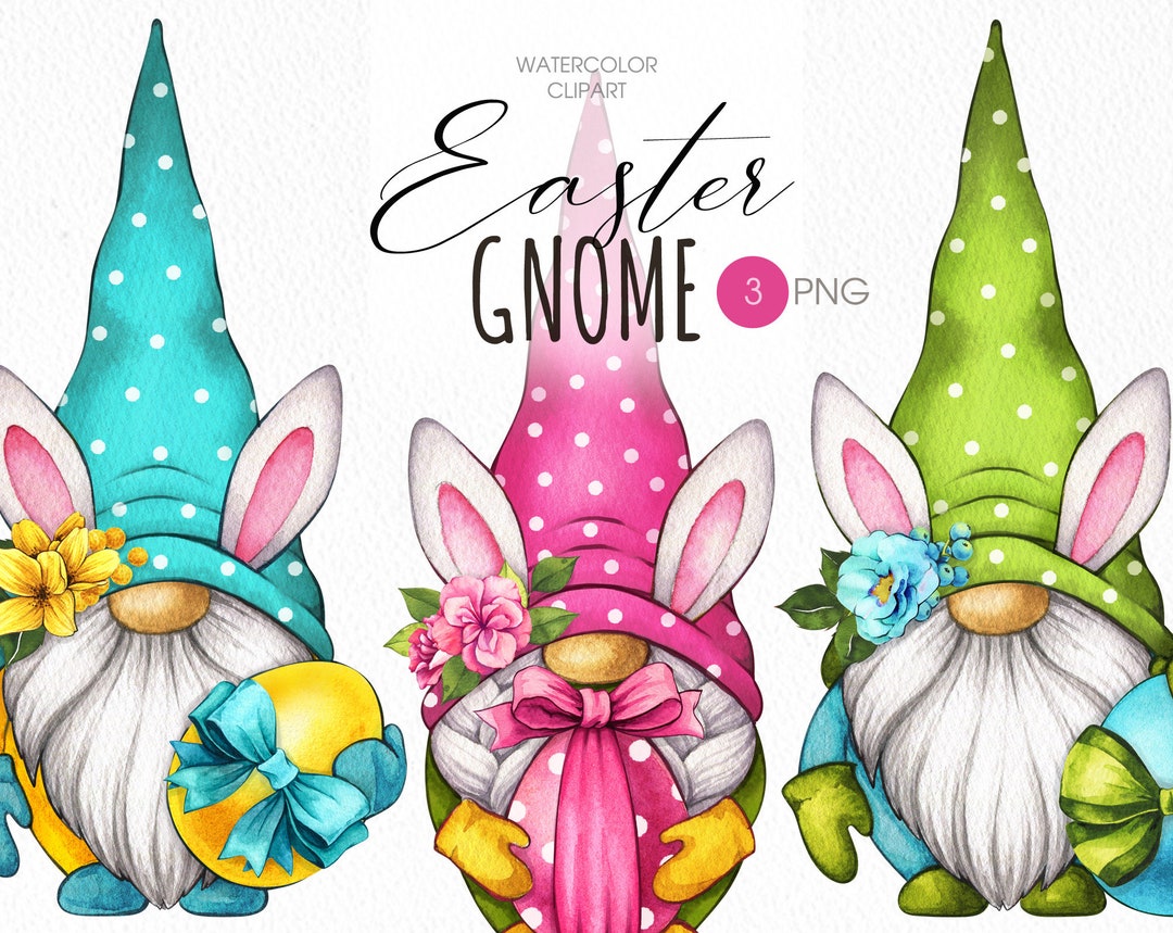 Easter Gnomes PNG Clipart. Bunny Ears Cute Gnomes Watercolor Clipart ...