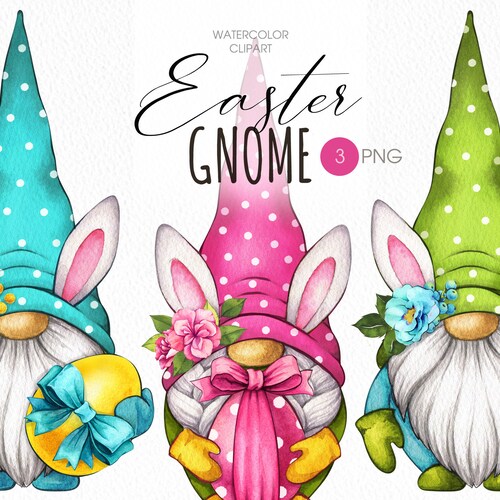 Gnome Easter PNG Clipart Bundle Gnome Bunny Watercolor - Etsy
