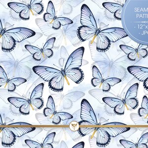 Blue Butterfly Digital Paper. Watercolor Butterfly Seamless Pattern ...